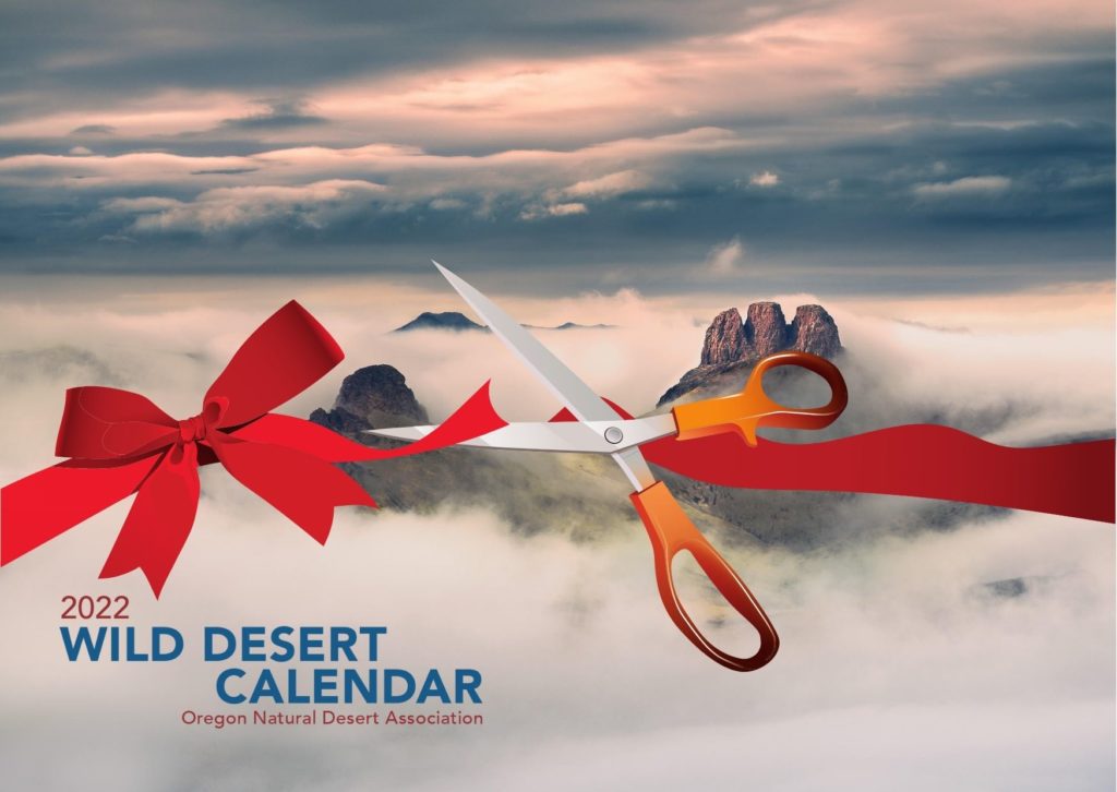 Festive red ribbon and scissors over 2022 Wild Desert Calendar - Oregon ...